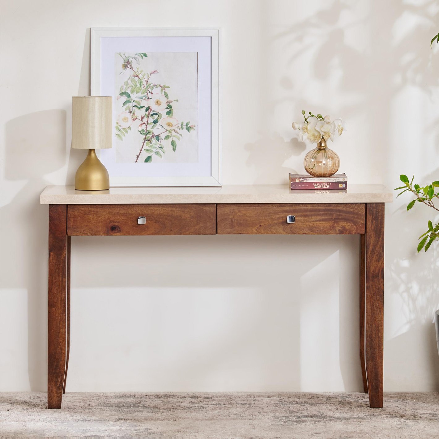 Buy Giza Composite Marble Top Console Table Beige and Brown from Home Centre at just INR 31249.0