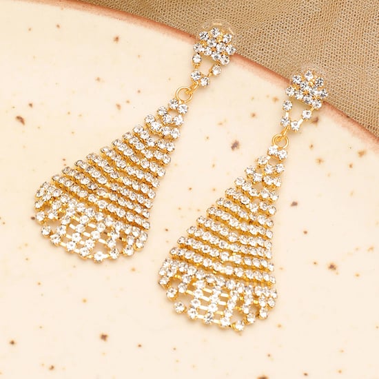 SOHI Embellished Teardrop Designer Drop Earrings Gold