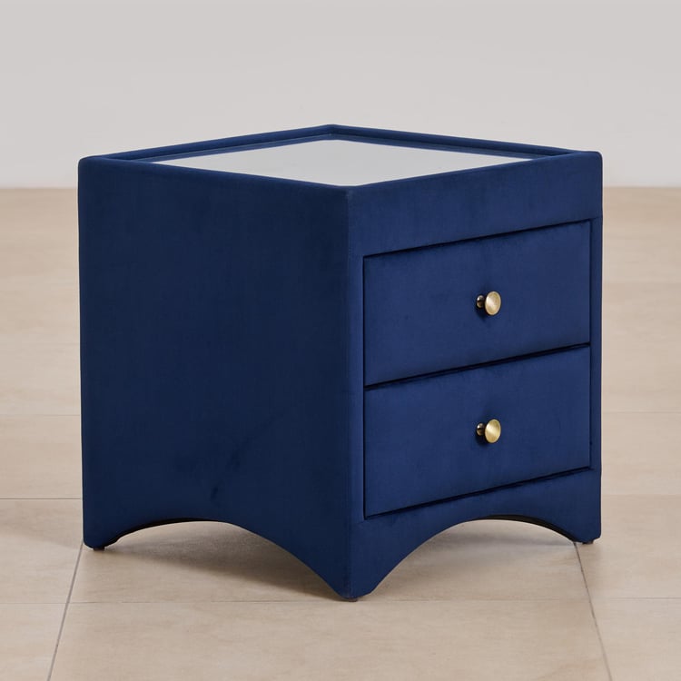Buy (Refurbished) Stellar Ora Velvet Bed Side Table with Drawers - Blue from Home Centre at just ...