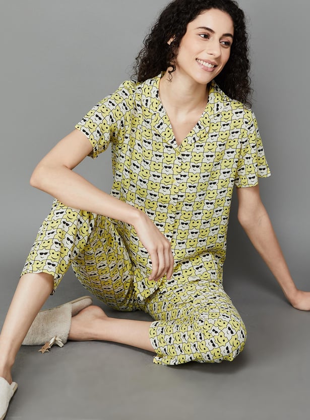 Buy GINGER Women Printed Collared Night Suit from Ginger at just INR 1299.0