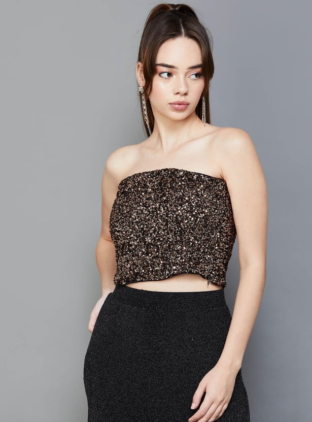 Buy GINGER Women Sequined Off-Shoulder Tube Top from Ginger at just INR ...