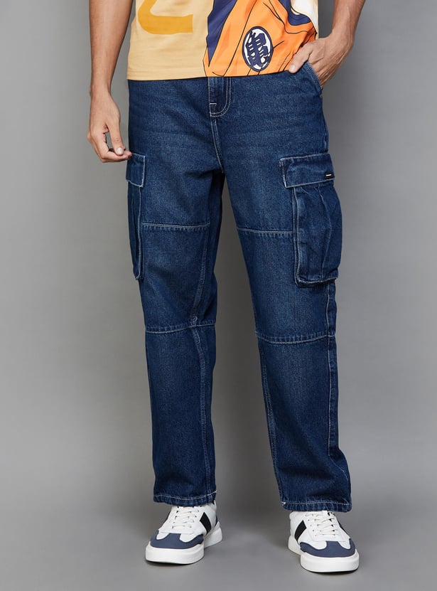 Buy BOSSINI Men Washed Comfort Fit Cargo Jeans from Bossini at just INR ...