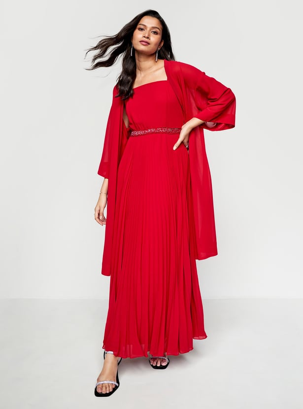 Buy AND Women Solid Maxi Dress with Shrug from AND at just INR 6999.0