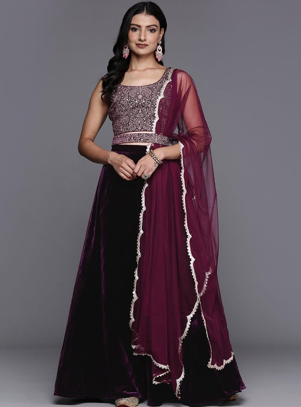 Buy LIBAS Women Embellished Velvet Lehenga Set from Libas at just INR ...