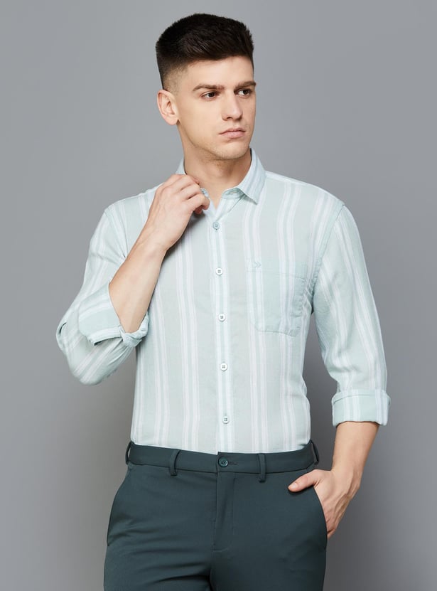 Buy CODE Men Striped Regular Fit Formal Shirt from CODE at just INR 1899.0