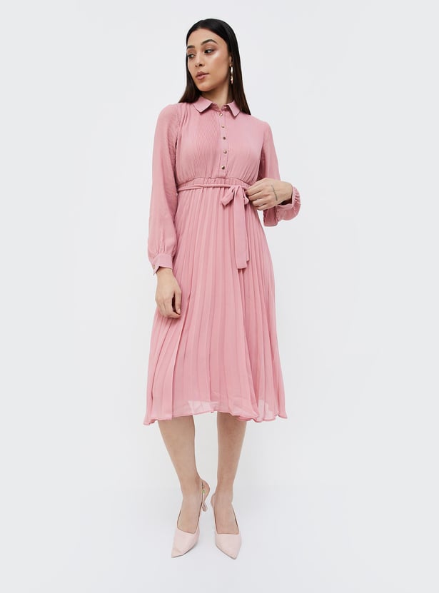 Buy CODE Women Solid Accordion Pleated Midi Dress from CODE at just INR ...