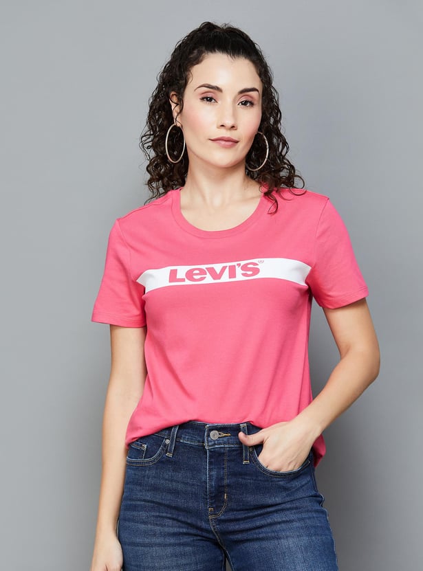 Buy LEVI's Women Brand Printed Knit T-shirt from Levi's at just INR 999.0