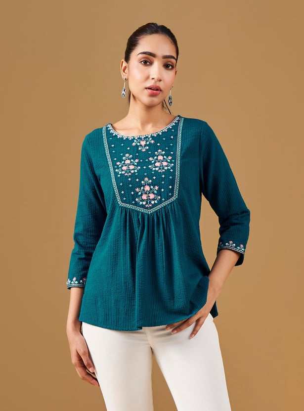 Buy GLOBAL DESI Women Floral Embroidered Top from Global Desi at just ...