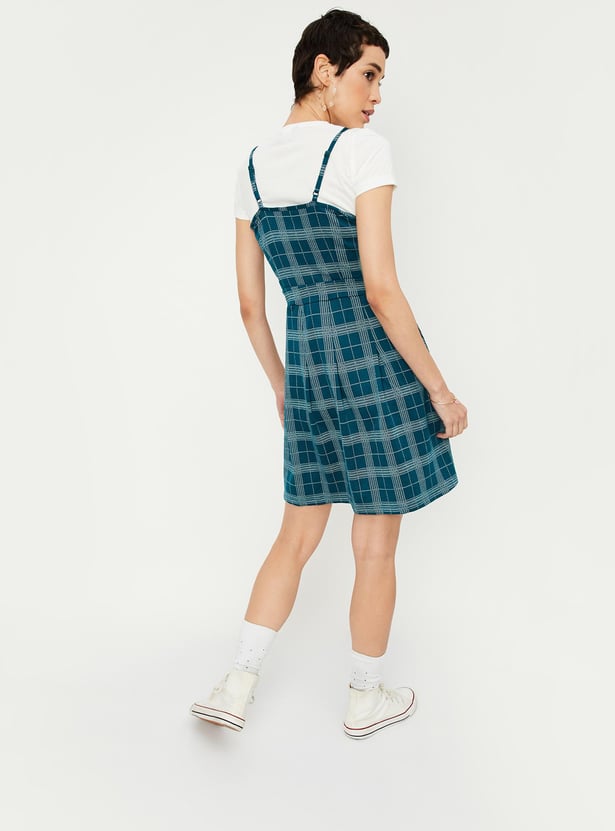 Buy Women Checked Pinafore Dress with T-shirt Online at just Rs. 1399.0 ...