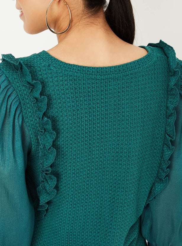 Buy Women Textured Ruffle Detailed Top Online at just Rs. 999.0 ...