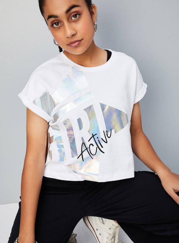 Buy Girls Metallic Printed Layered T-shirt Online at just Rs. 499.0 ...