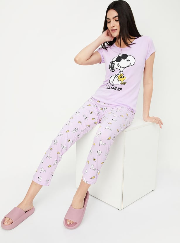 Buy Women Snoopy Print PJ Set Online at just Rs. 799.0 - 1000013291102 ...