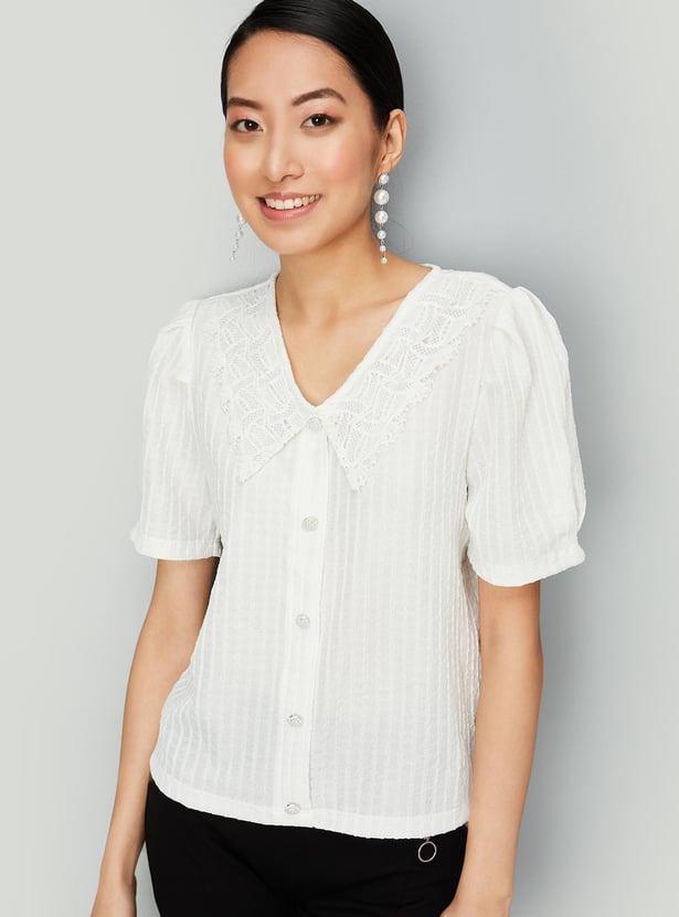 Buy Women Textured Peter Pan Collar Top Online at just Rs. 999.0 ...