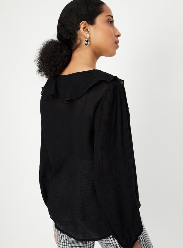 Buy Women Ruffled V-neck Blouse Online at just Rs. 699.0 ...