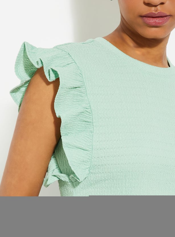 Buy URB_N Women Knit Ruffled Sleeve Top Online at just Rs. 599.0 ...