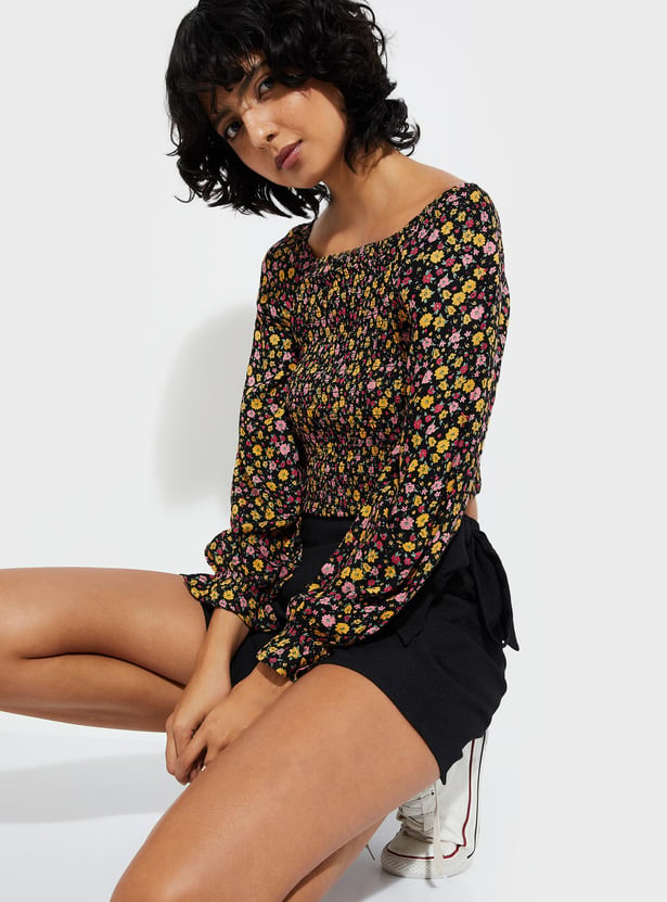 Buy URB_N Women Printed Smocked Crop Top Online at just Rs. 699.0 ...
