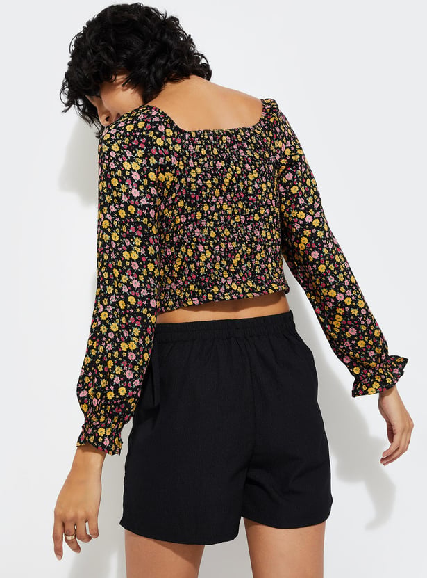 Buy URB_N Women Printed Smocked Crop Top Online at just Rs. 699.0 ...