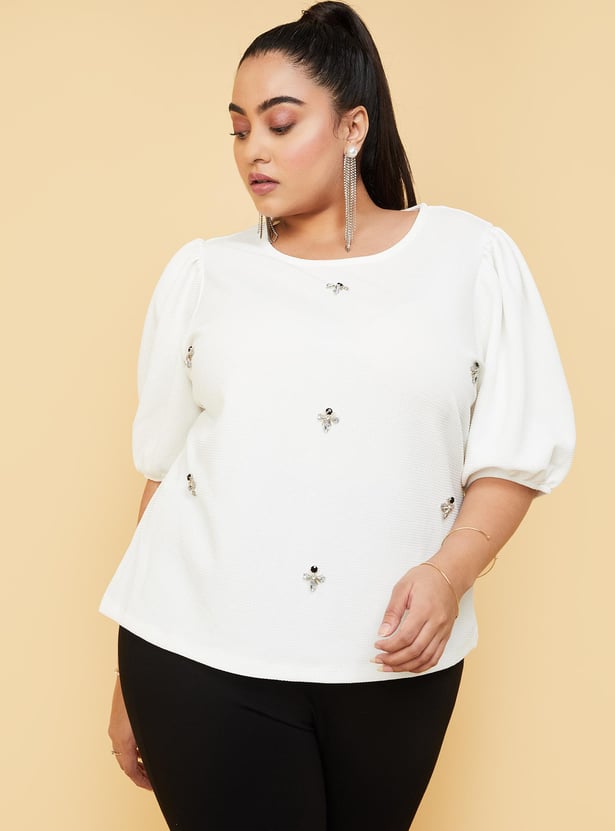 Buy Women Embellished Puffed Sleeve Top Online at just Rs. 1199.0 ...