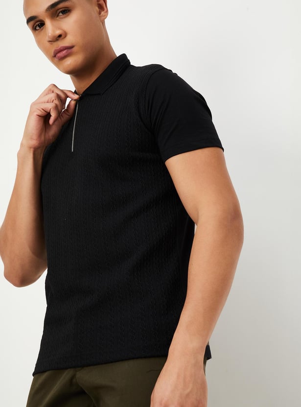 Buy Men Slim Fit Textured Polo T-shirt Online at just Rs. 799.0 ...