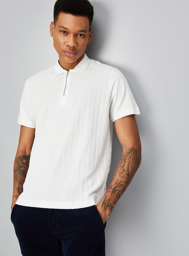 Buy Men Slim Fit Textured Polo T-shirt Online at just Rs. 799.0 ...