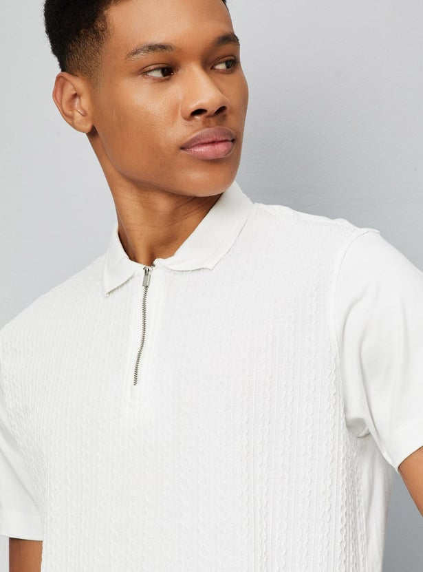 Buy Men Slim Fit Textured Polo T-shirt Online at just Rs. 799.0 ...