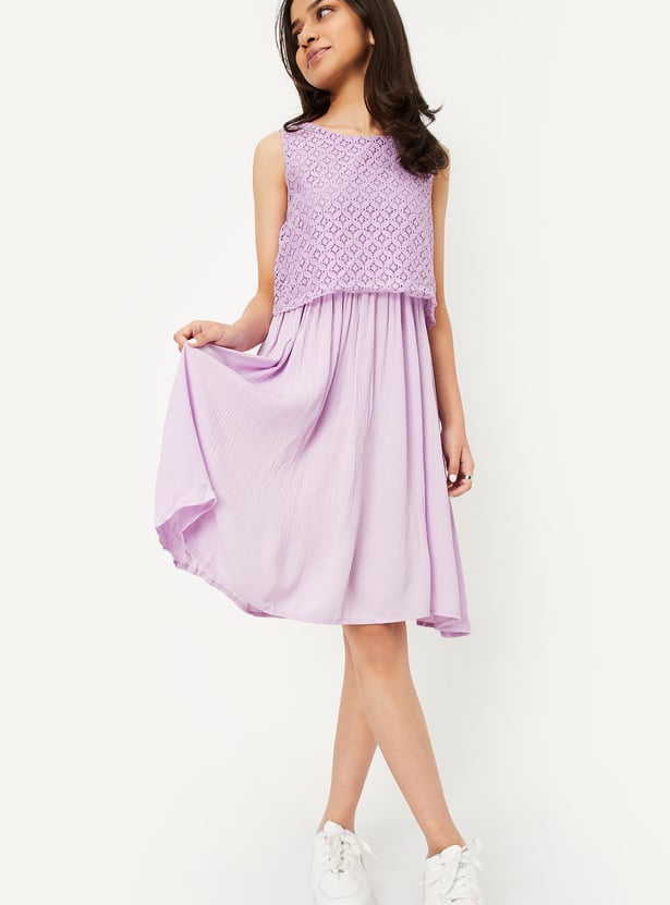 Buy Girls A-line Dress with Lace Overlay Online at just Rs. 699.0 ...