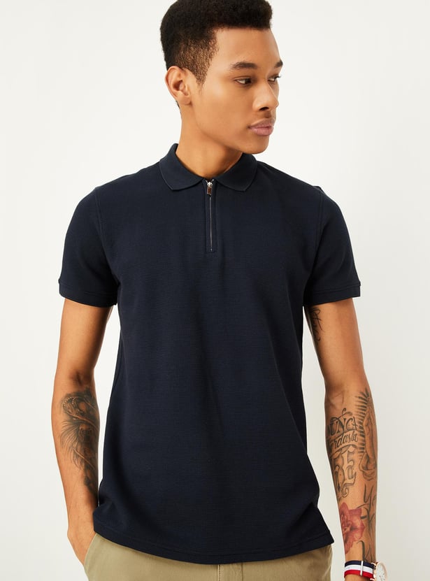 Buy Men Textured Zipper Polo T-shirt Online at just Rs. 699.0 ...