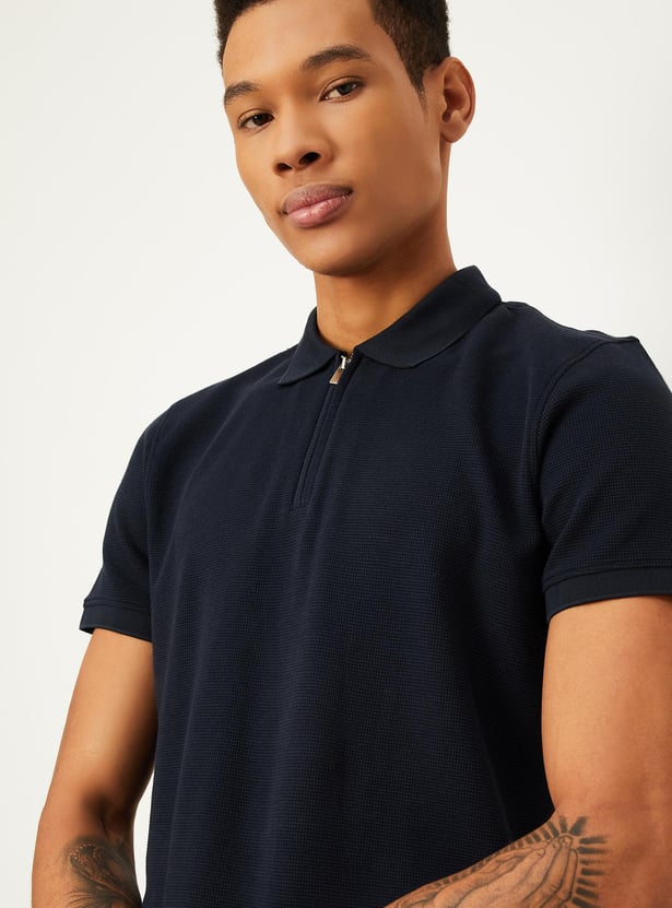 Buy Men Textured Zipper Polo T-shirt Online at just Rs. 699.0 ...