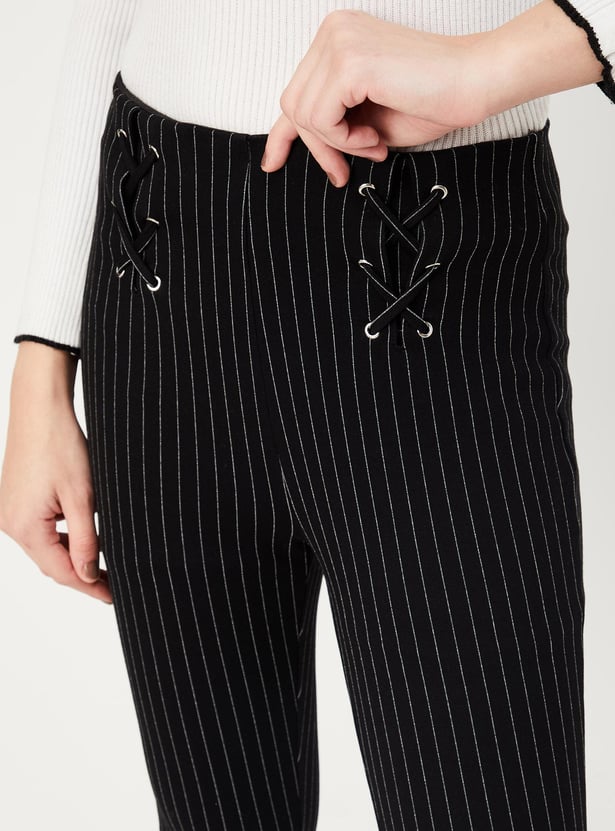 Buy Women Striped Lace-Up Waist Trousers Online at just Rs. 1299.0 ...