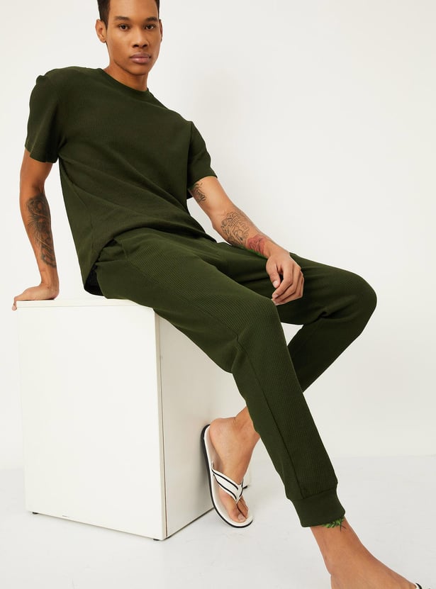 Buy Men Waffle Patterned Knit Joggers Online at just Rs. 799.0 ...