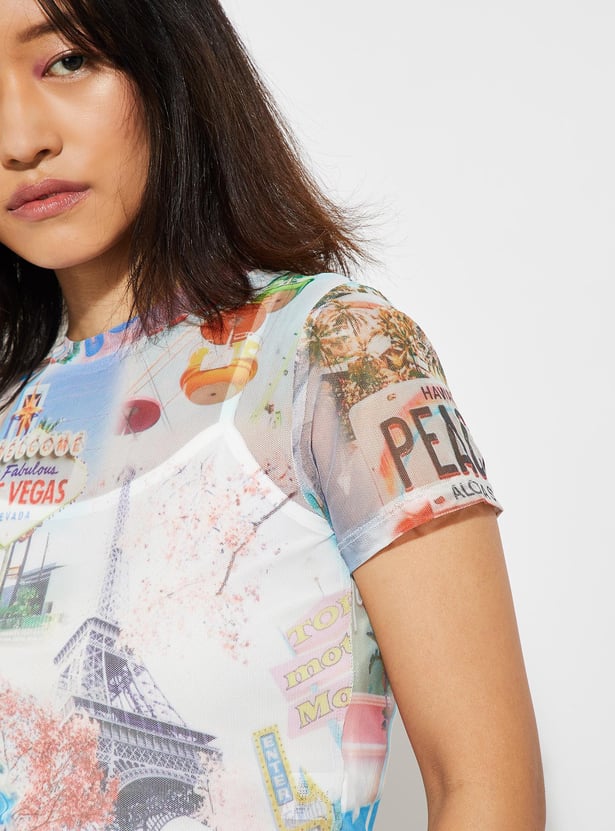 Buy URB_N Women Printed Mesh Top with Camisole Online at just Rs. 599.0 ...