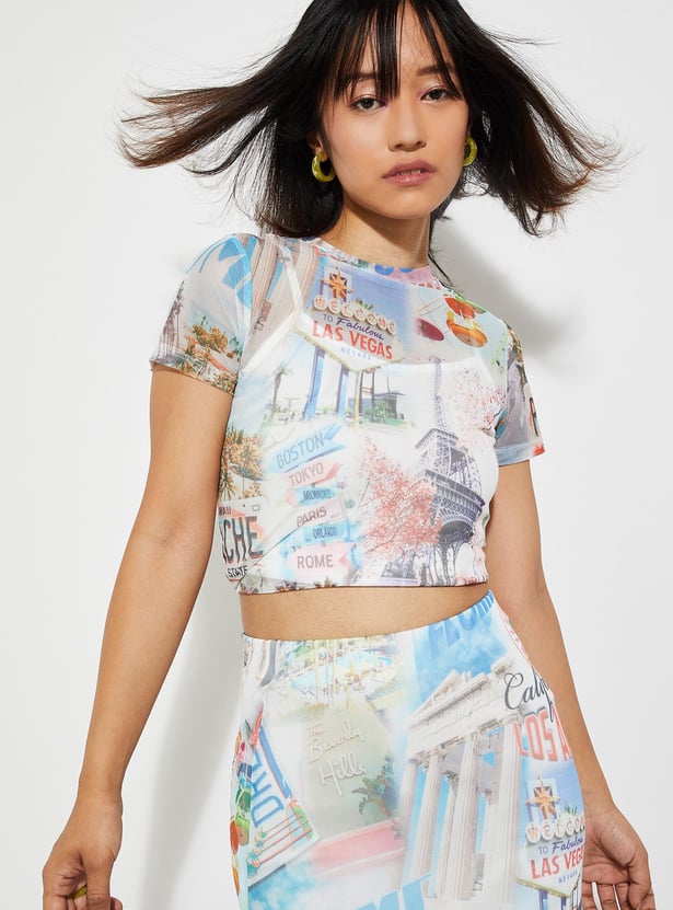 Buy URB_N Women Printed Mesh Top with Camisole Online at just Rs. 599.0 ...