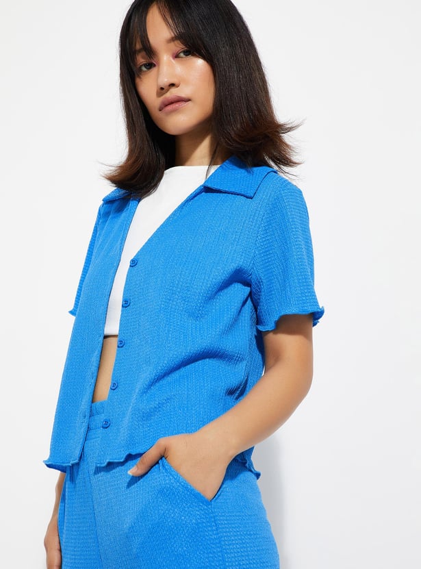 Buy URB_N Women Textured Cropped Shirt Style Top Online at just Rs. 599 ...