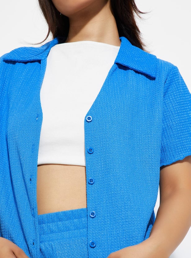 Buy URB_N Women Textured Cropped Shirt Style Top Online at just Rs. 599 ...