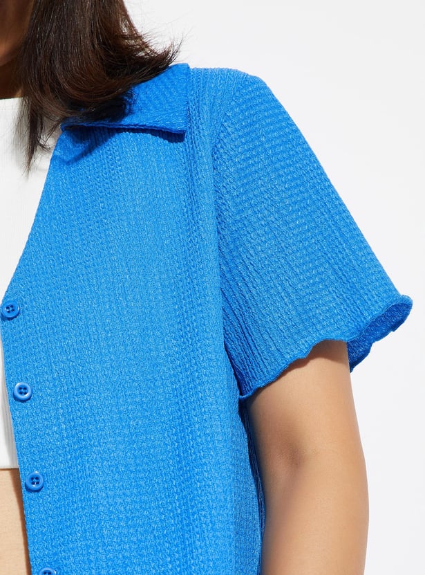 Buy URB_N Women Textured Cropped Shirt Style Top Online at just Rs. 599 ...