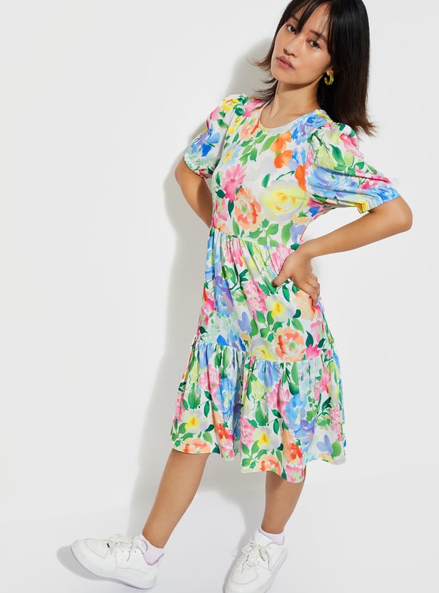 Buy URB_N Women Printed Tiered Dress Online at just Rs. 999.0 ...
