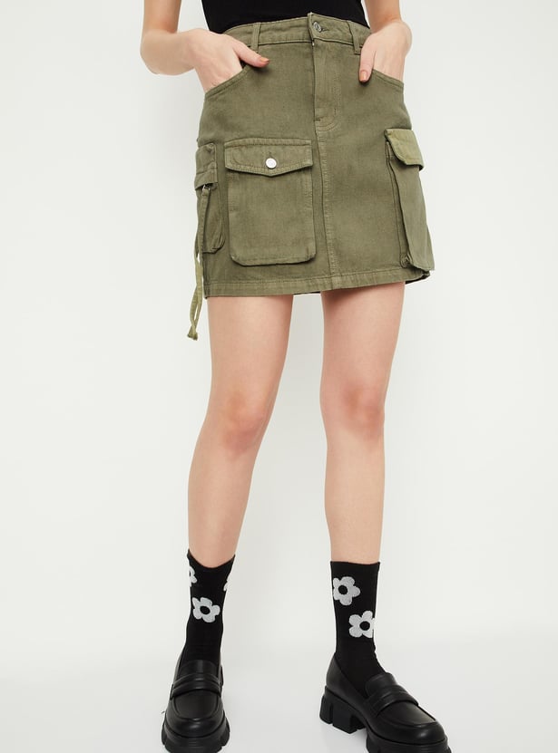 Buy Women Denim Utility Mini Skirt Online at just Rs. 999.0 ...
