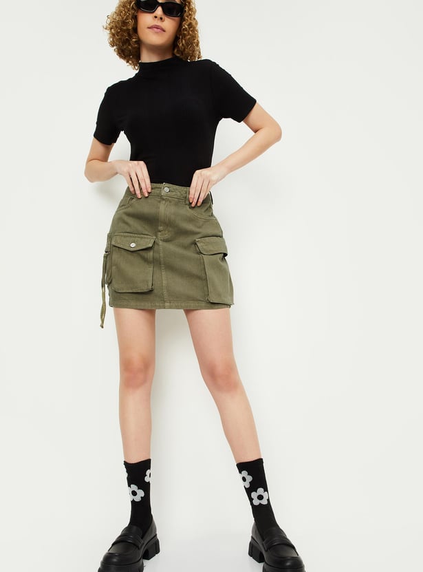 Buy Women Denim Utility Mini Skirt Online at just Rs. 999.0 ...