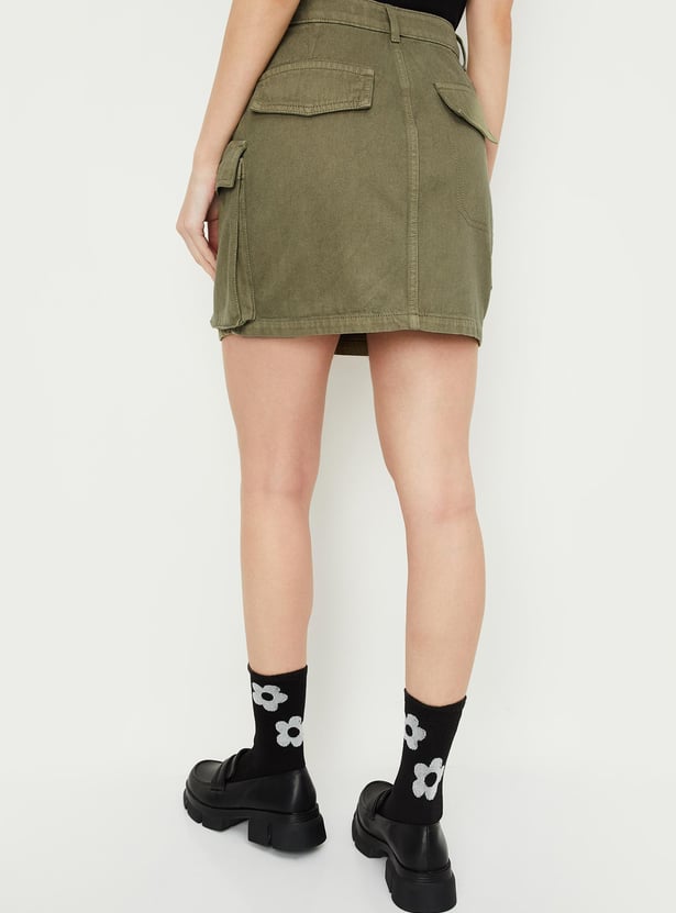 Buy Women Denim Utility Mini Skirt Online at just Rs. 999.0 ...