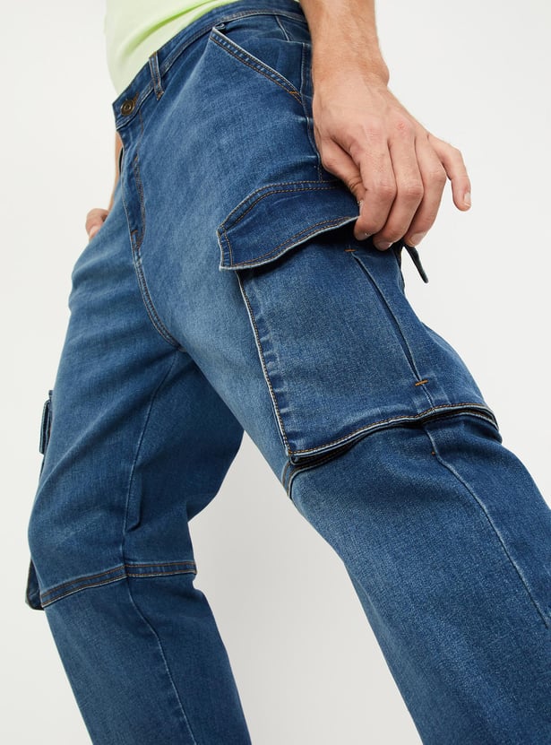 Buy Men Carrot Fit Washed Cargo Jeans Online at just Rs. 1499.0 ...